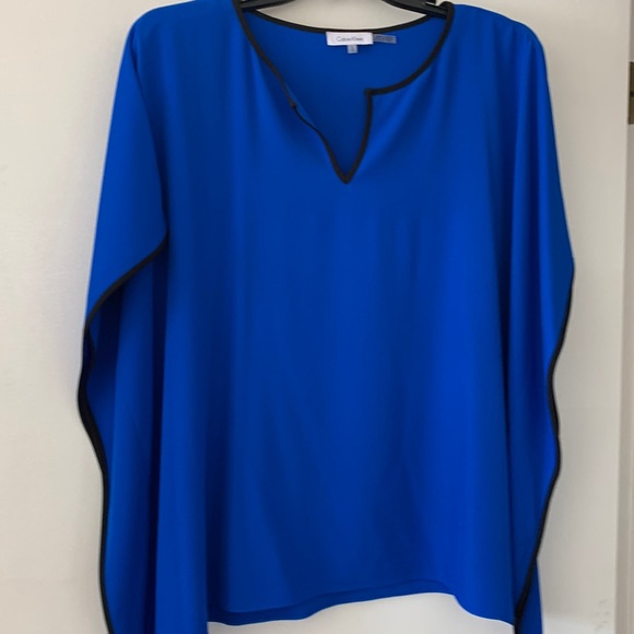 Calvin Klein | Tops | Calvin Klein Deep Blue Top Trimmed In Black ...